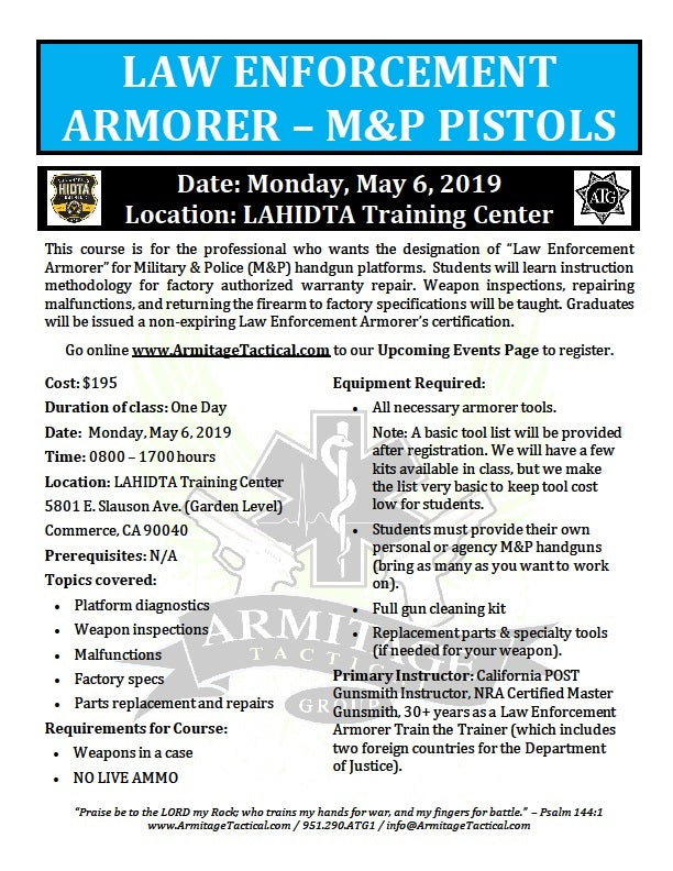 2019/05/06 - Law Enforcement Armorer's Course (M&P Pistols) - Los Ange ...