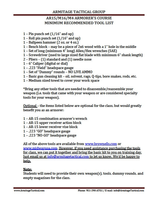 2021/10/20 - Law Enforcement Armorer's Course 2-Day (AR15/M4/M16) - Co ...